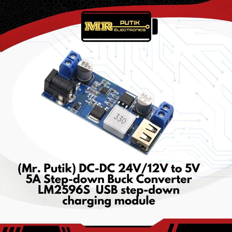 (Mr.Putik) DC-DC 24V/12V to 5V 5A Step-down Buck Converter LM2596S USB step-down charging module ...