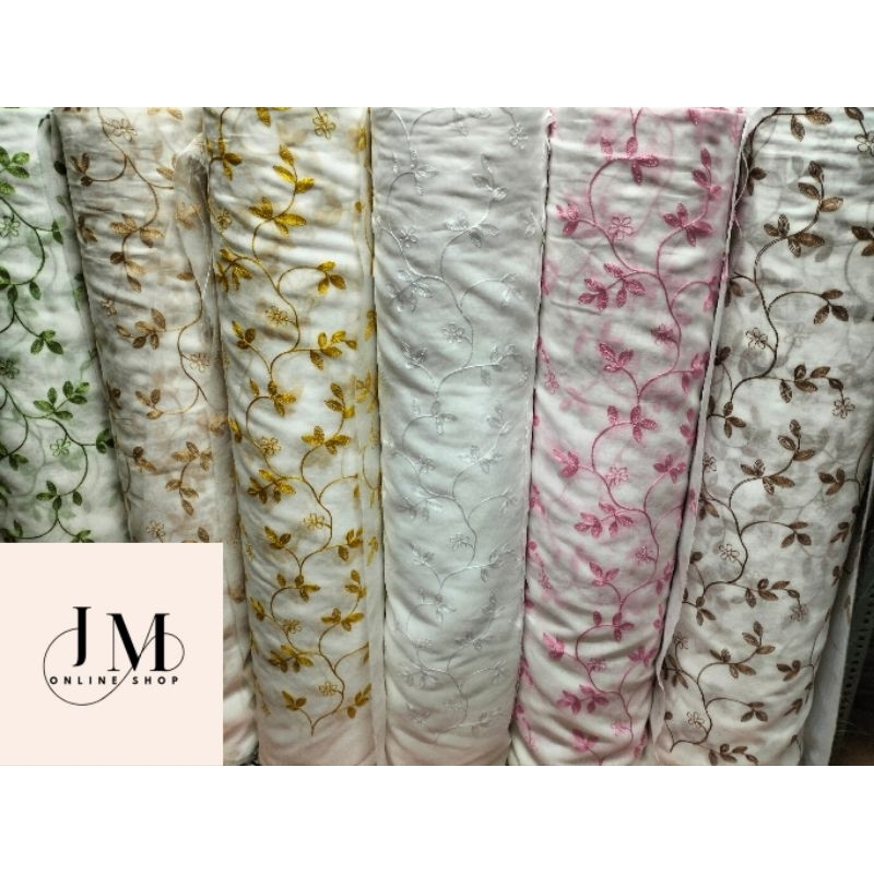 See-through Leaf Embroidered Fabric 120inch.witdh ( Sold Per Yard ...