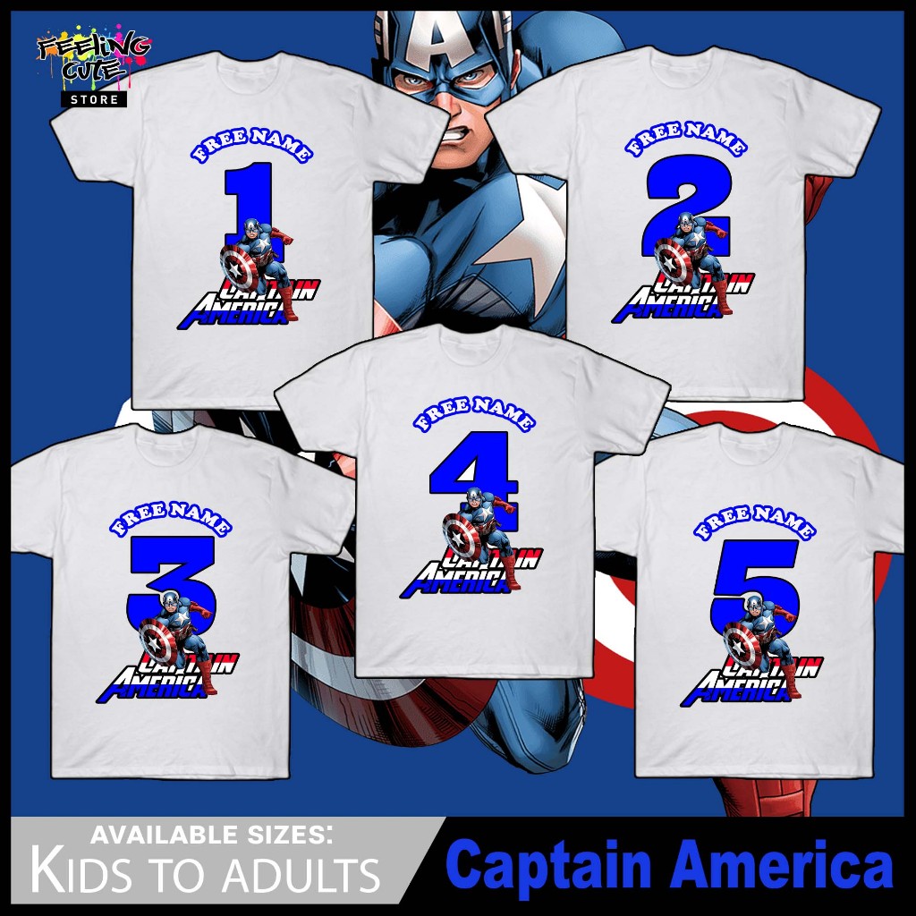 Captain 1 2 3 4 5 America Family Number Shirt for Kids to Adults Unisex ...