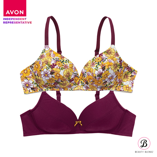 Avon Thea Non-Wire 2-pc. Bra Set Retro Floral Deep Magenta for Stylish ...