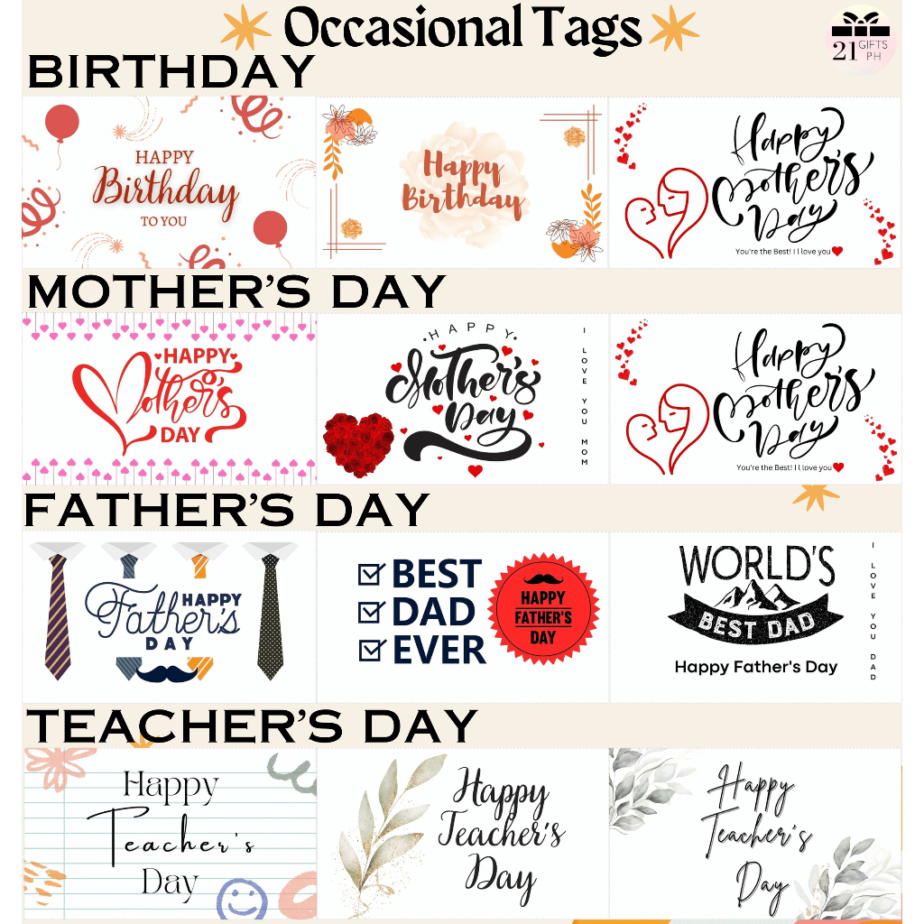 Events/ Occasional Tags 0.1 Birthday, Mother's Day, Father's Day ...