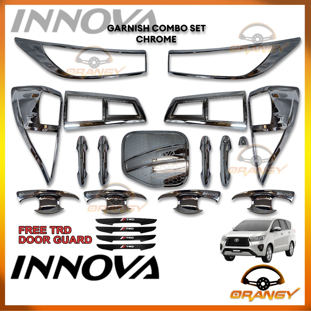 Toyota Innova 2016 to 2024 Garnish Combo Set Cover Chrome W/ FREE TRD DOOR GUARD ( Car ...
