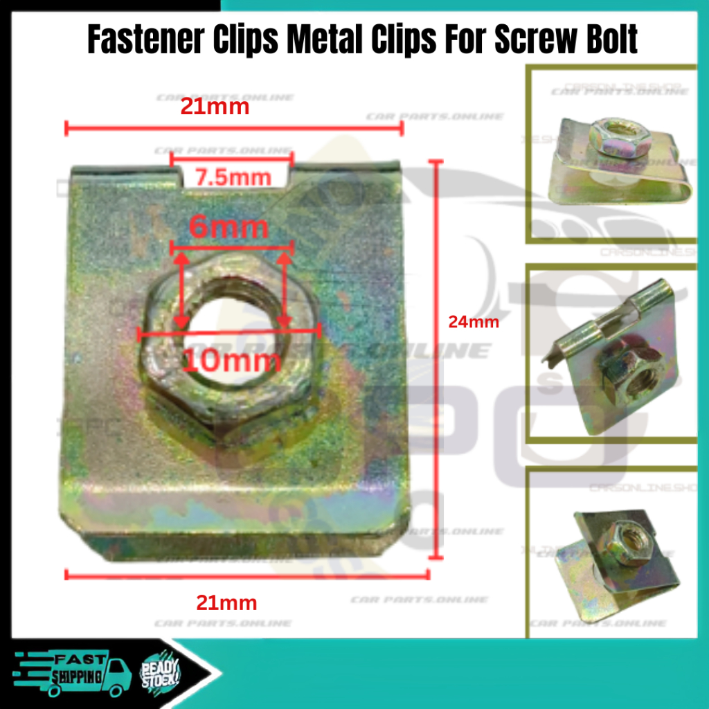 CPO 6mm Car License Plate Fastener Buckle Metal Screw Nut U-Type Clips ...