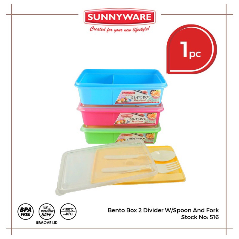 Sunnyware 516 Bento Box with Divider & with Spoon & Fork | Shopee Malaysia