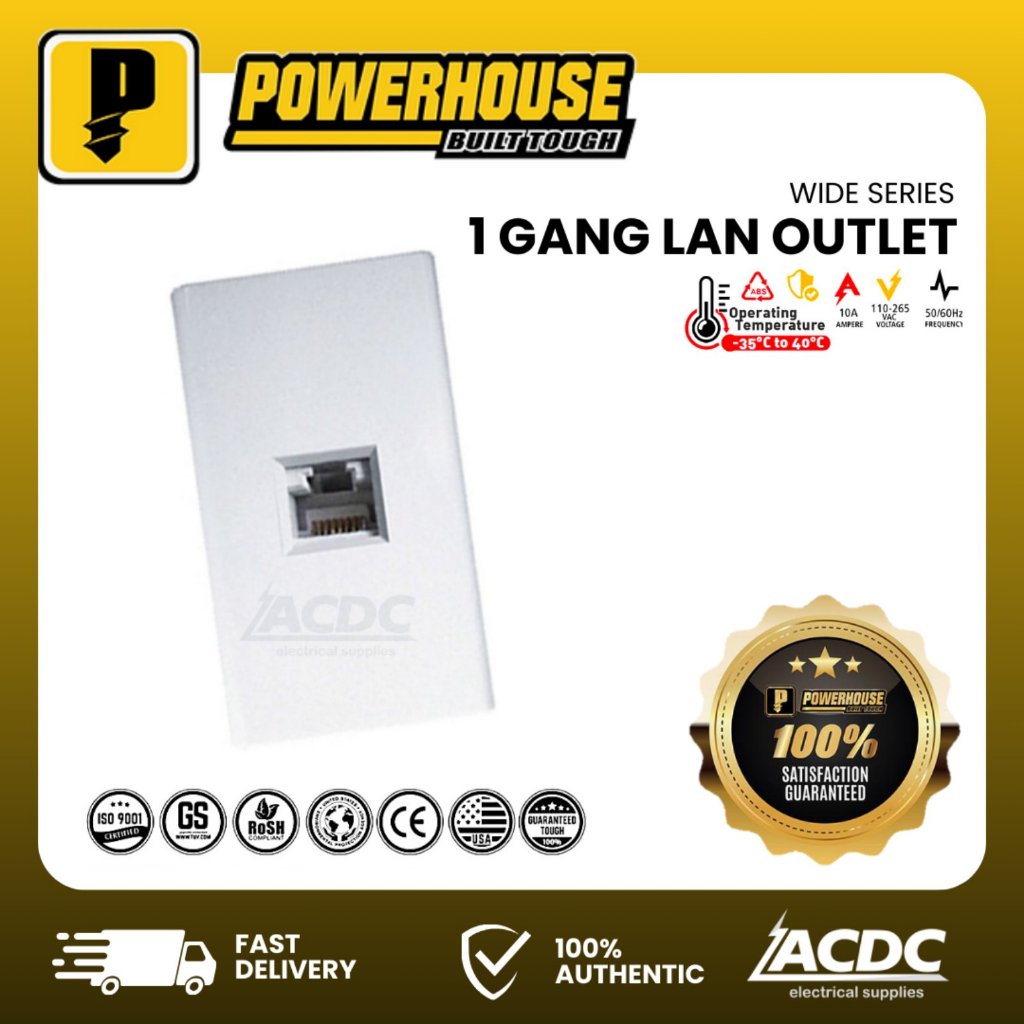 1 GANG PLATE W/ LAN OUTLET POWERHOUSE ELECTRIC 120mm x 70mm (LHWDLAN ...