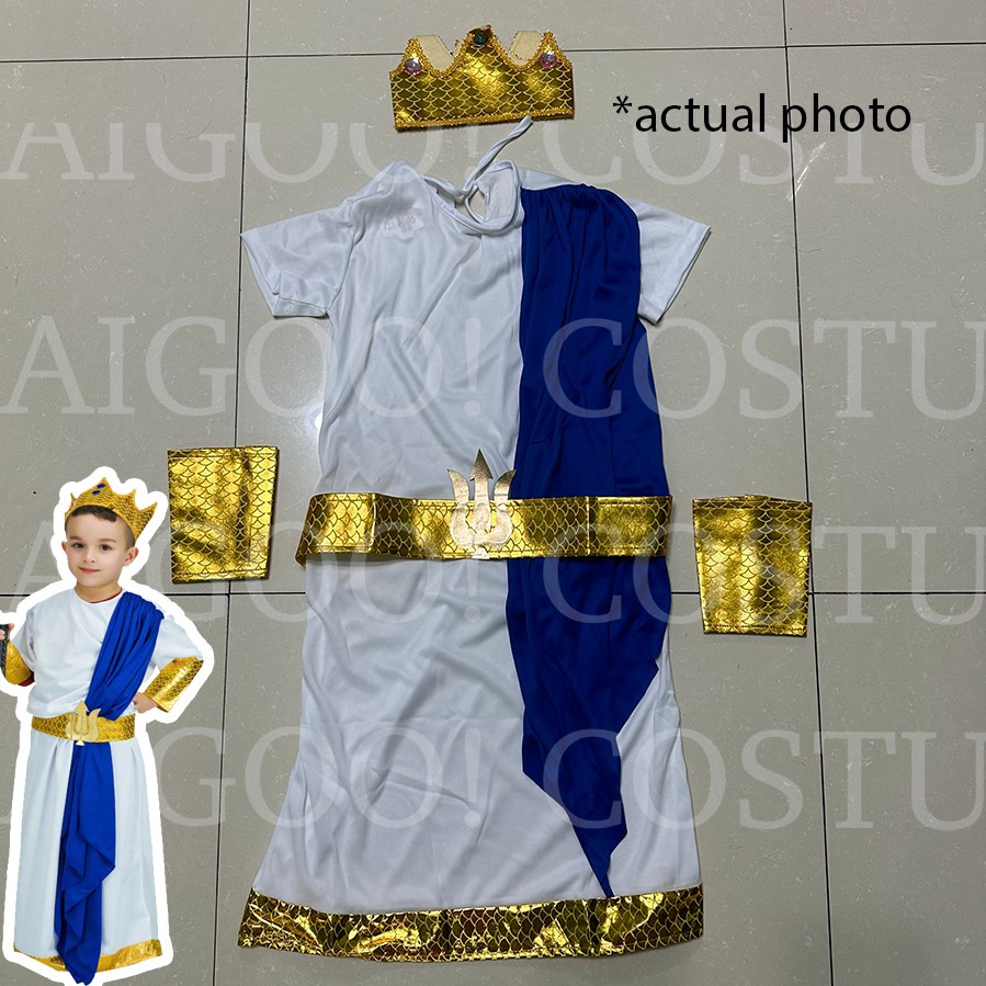 Poseidon Costume for Boys Greek Mythology God Cosplay for Kids United ...