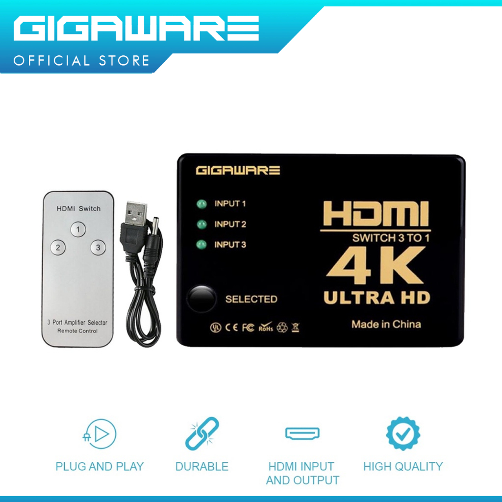 Gigaware HDMI 3*1 4K Switcher (Black) | Shopee Malaysia