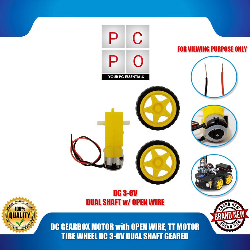 PC PO DC GEARBOX MOTOR with OPEN WIRE, TT MOTOR TIRE WHEEL DC 3-6V DUAL ...