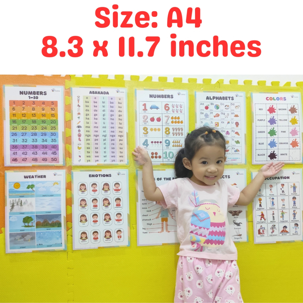 5 pcs Laminated Educational Wall Chart for kids - Size A4/Educational ...