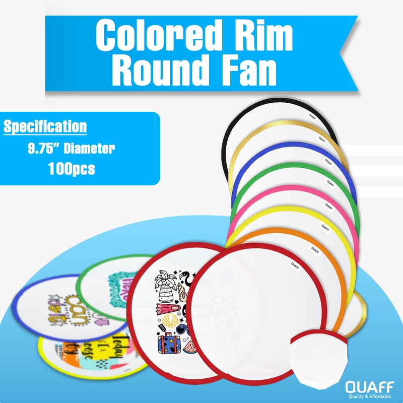 Quaff Printable White Round Fan with Rim Color Round Foldable Hand Fan ...