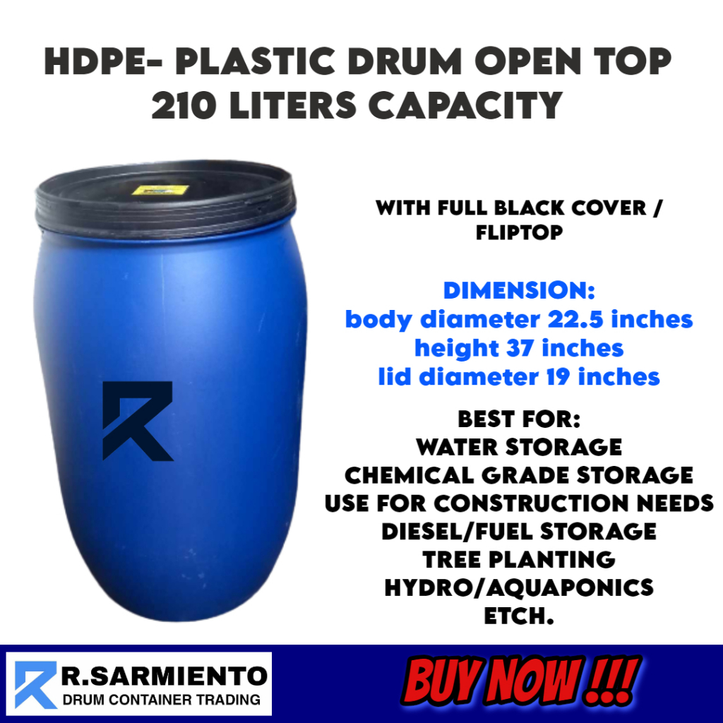 ️210 liters plastic drum with full black cover (used once only ...