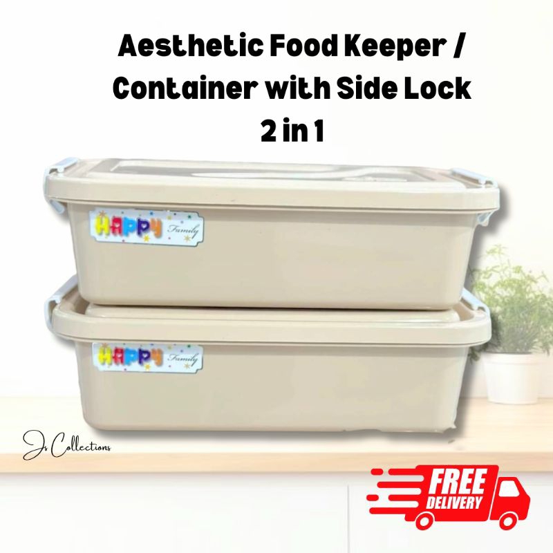 2 In 1 Aesthetic Food Keeper Container with Side Lock | Shopee Malaysia