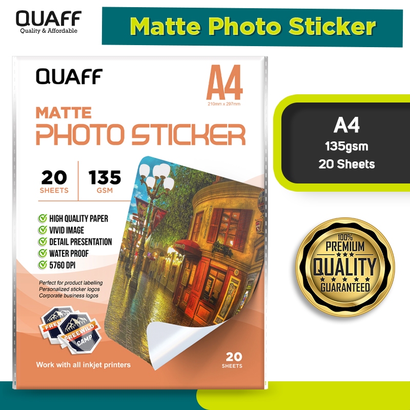 QUAFF Matte Photo Sticker A4 135GSM (20SHEETS) | Shopee Malaysia