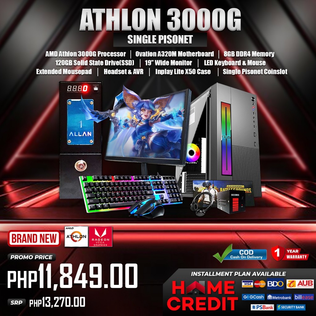 BRANDNEW SINGLE PISONET ATHLON 3000G 8GB DDR4 120GB SSD 19 INCHES ...
