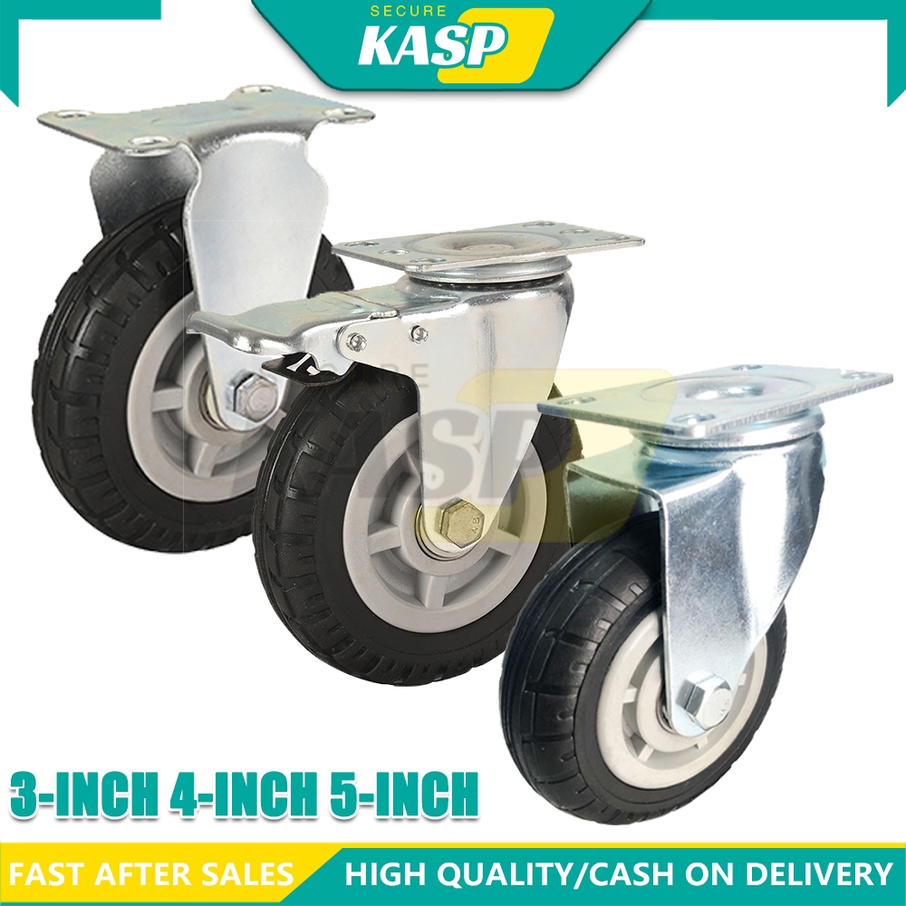 Heavy Caster Wheel Black Silent Rubber 3/4/5inch Fixed/Rotate (With ...