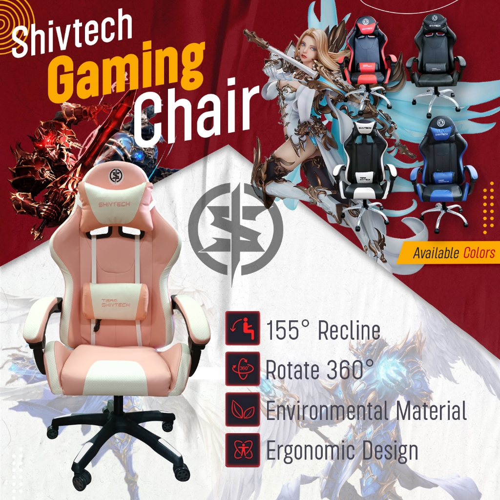 Team Shivtech Gaming Chair with Neck pillow and Back Massage Cushion w ...
