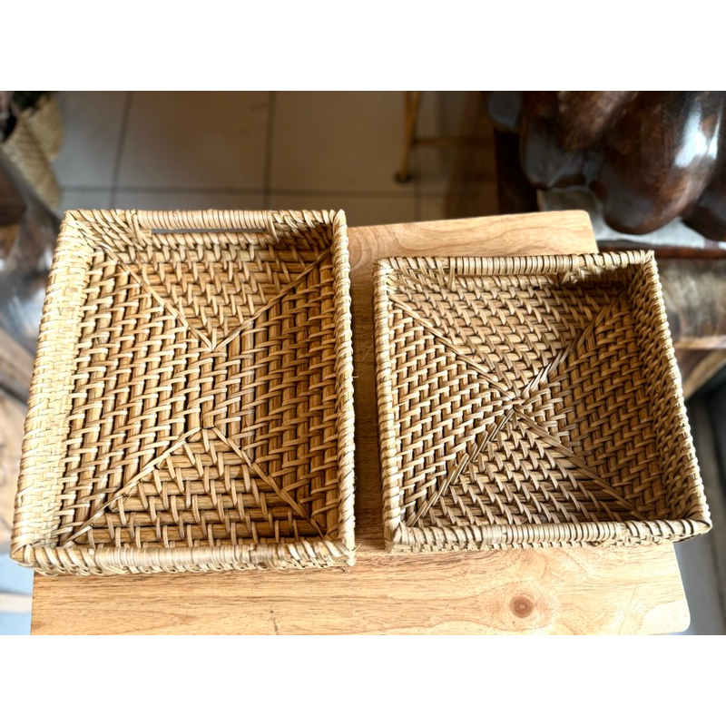Native handwoven rattan | hapao square | rectangular tray with handle ...