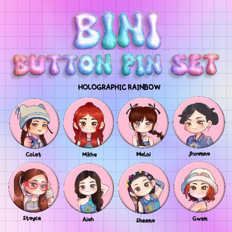 8PCS BINI CHIBI BUTTON PIN (COMPLETE SET OF MEMBERS) | Shopee Malaysia