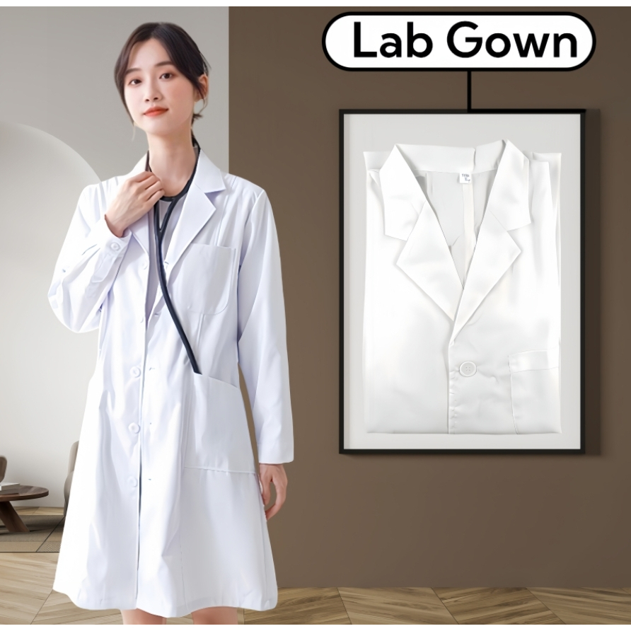 Lab Gown Unisex Lab Coat Long Sleeve White Laboratory Clothing Medical ...