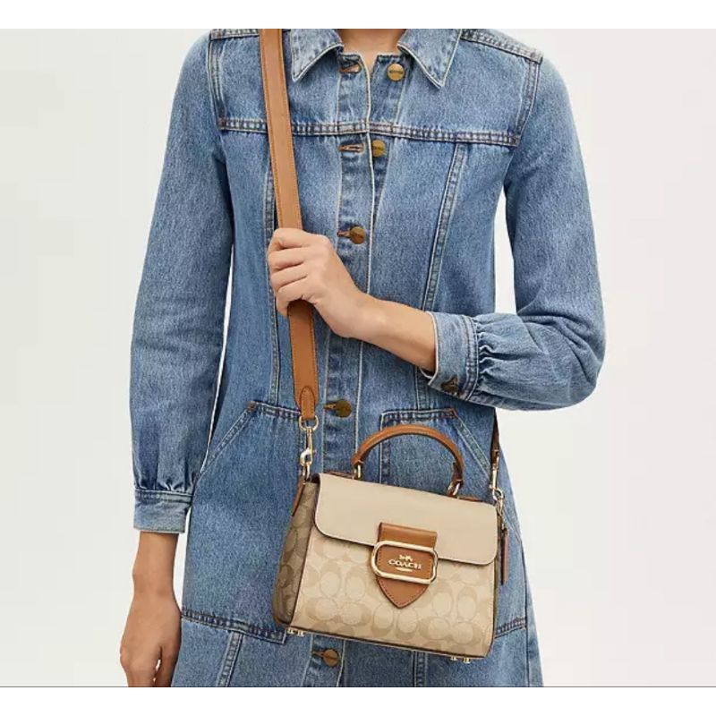 Coach Morgan Top Handle in Blocked Signature Canvas | Shopee Malaysia