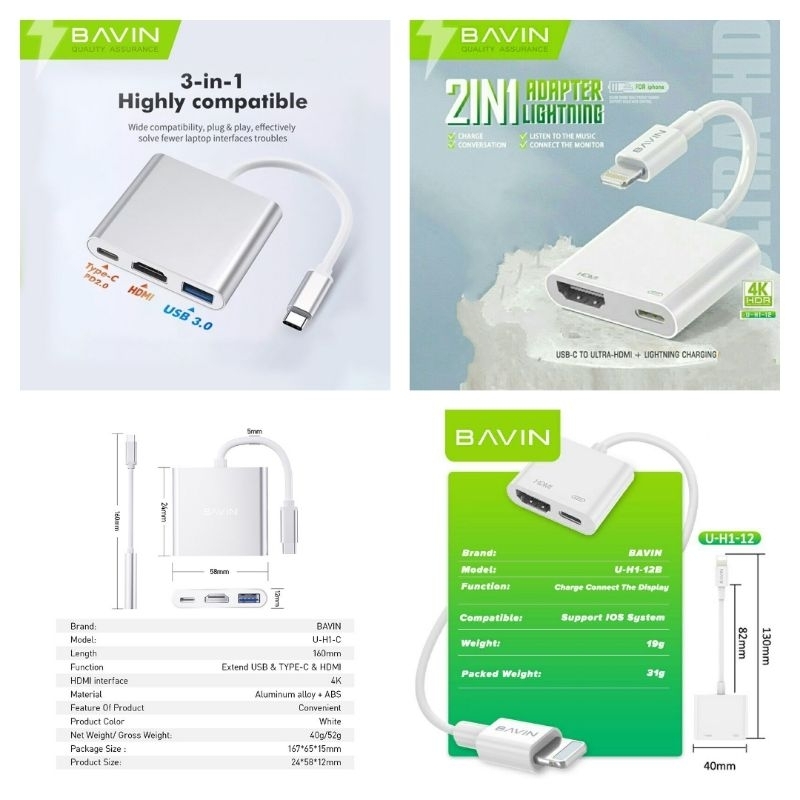 BAVIN 2in1 3in1 HDMI ADAPTER U-H1-C ,U-H1-12 | Shopee Malaysia