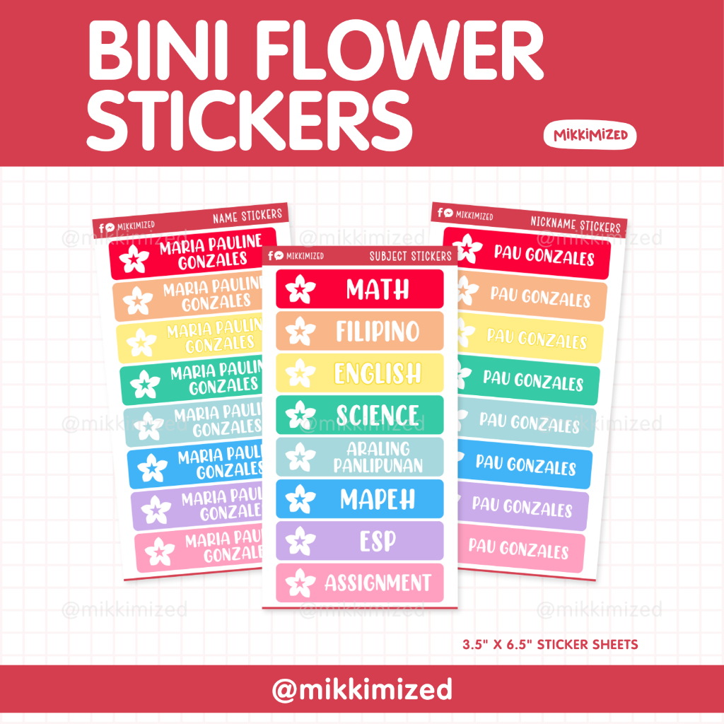 BINI STICKERS | Personalized Labels | Name Stickers Subject Stickers ...