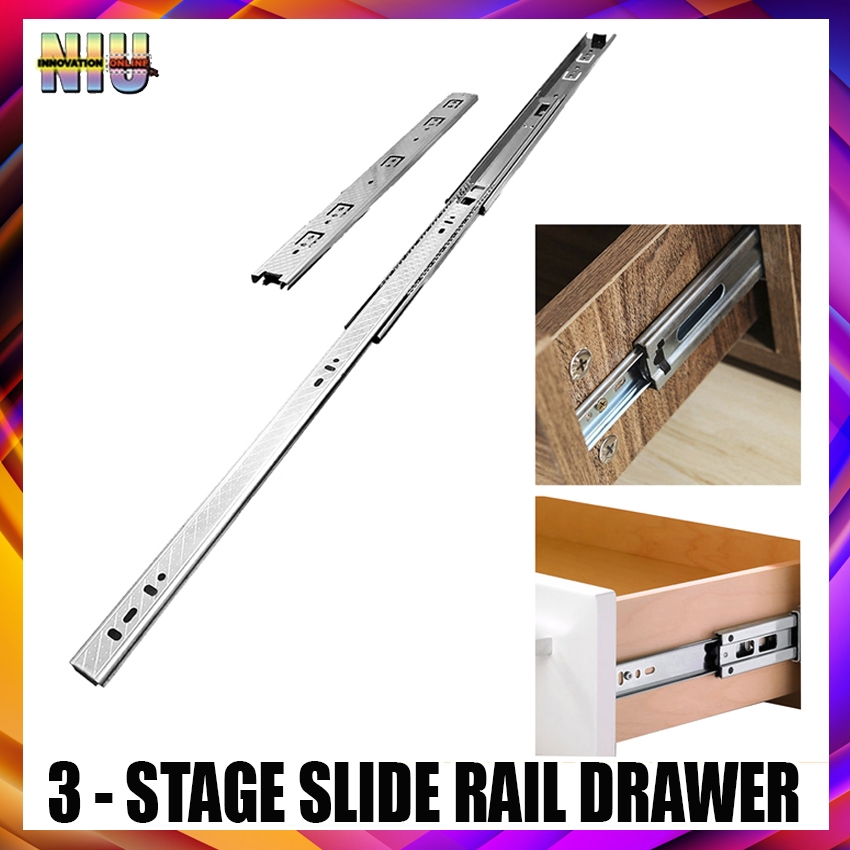 3 Stage Drawer Slide Rail Three-Section Guide Cabinet Drawer Telescopic ...