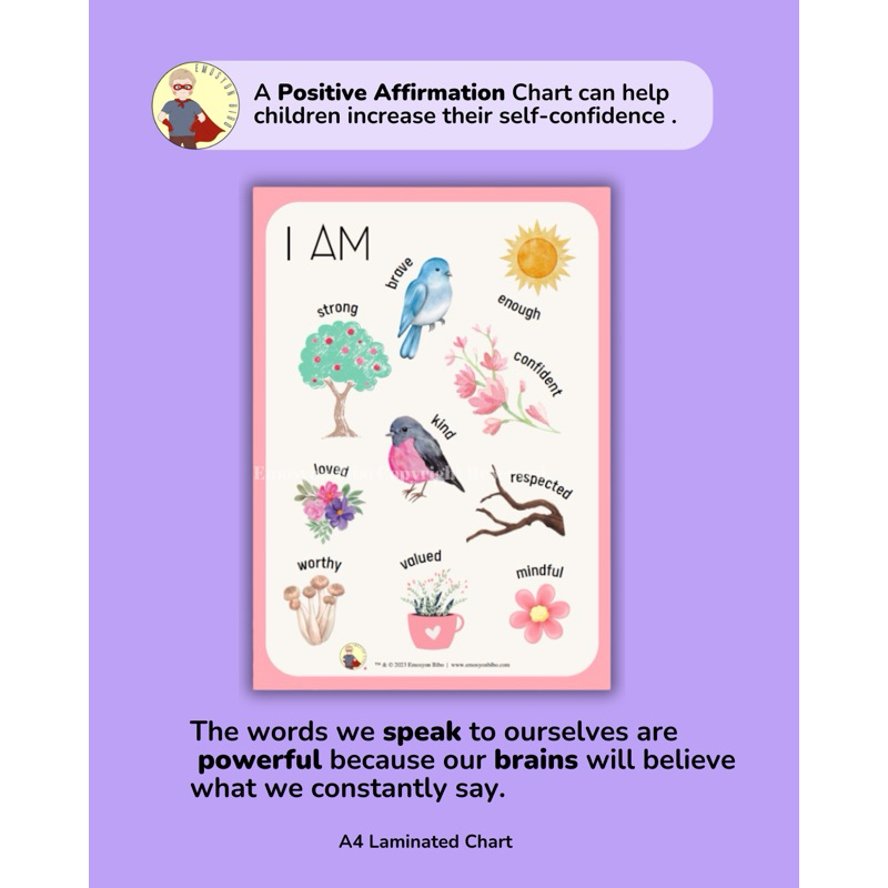 Positive Affirmation Laminated A4 Chart for Kids, Dinosaur Cute ...