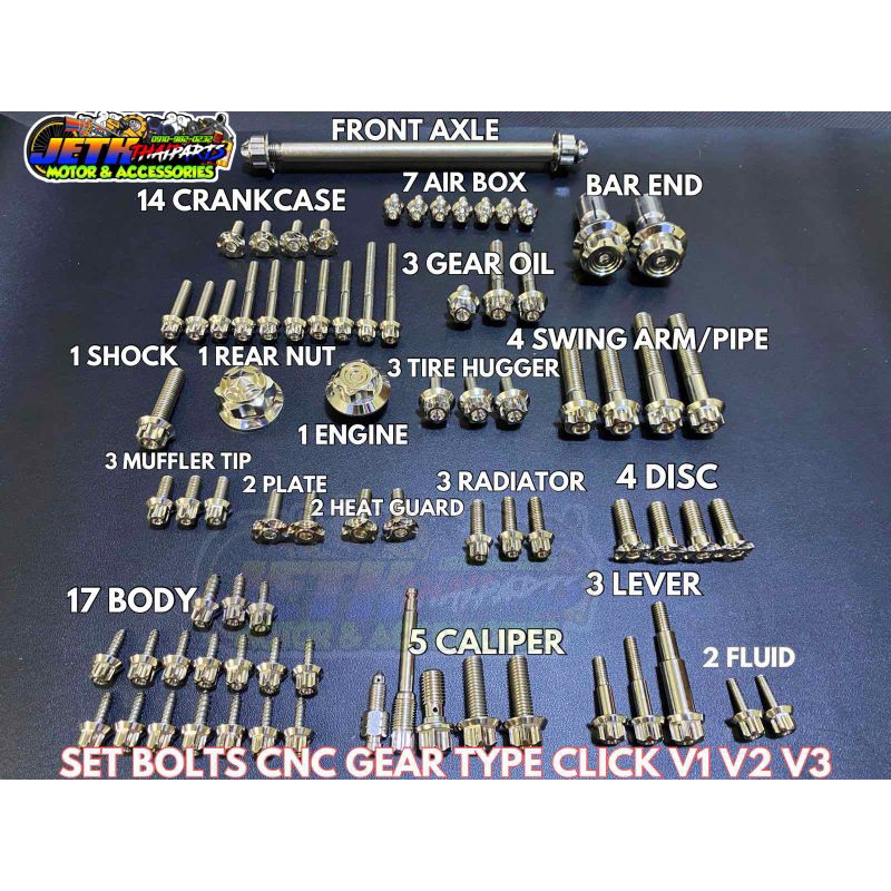 HONDA CLICK 125/150 V1-V2-V3 SET BOLT CNC GEAR TYPE SC SIAM BRAND ...