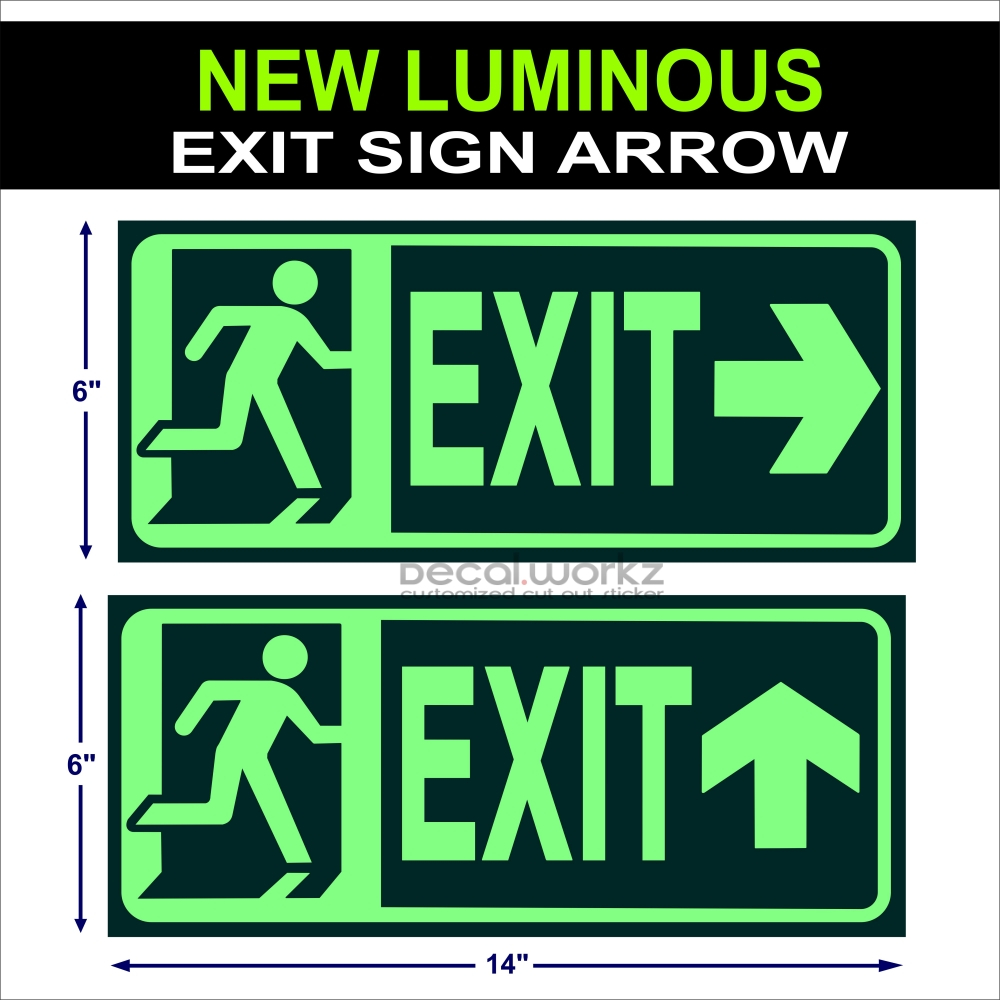 New Luminous EXIT Arrow Sign Glow in the Dark in 3mm. Sintra Board ...