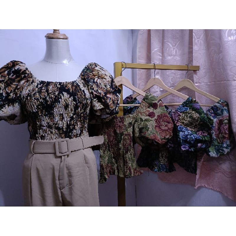 Floral Smocking Blouse (makapal tela) | Shopee Malaysia