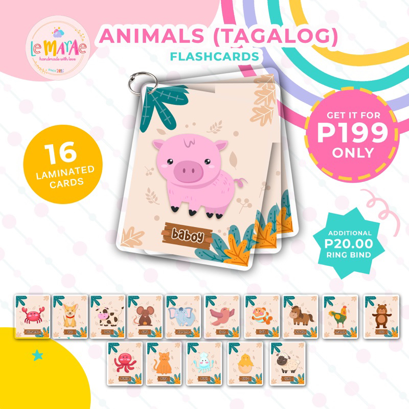 TAGALOG ANIMALS MGA HAYOP Laminated Educational Flashcards FILIPINO ...