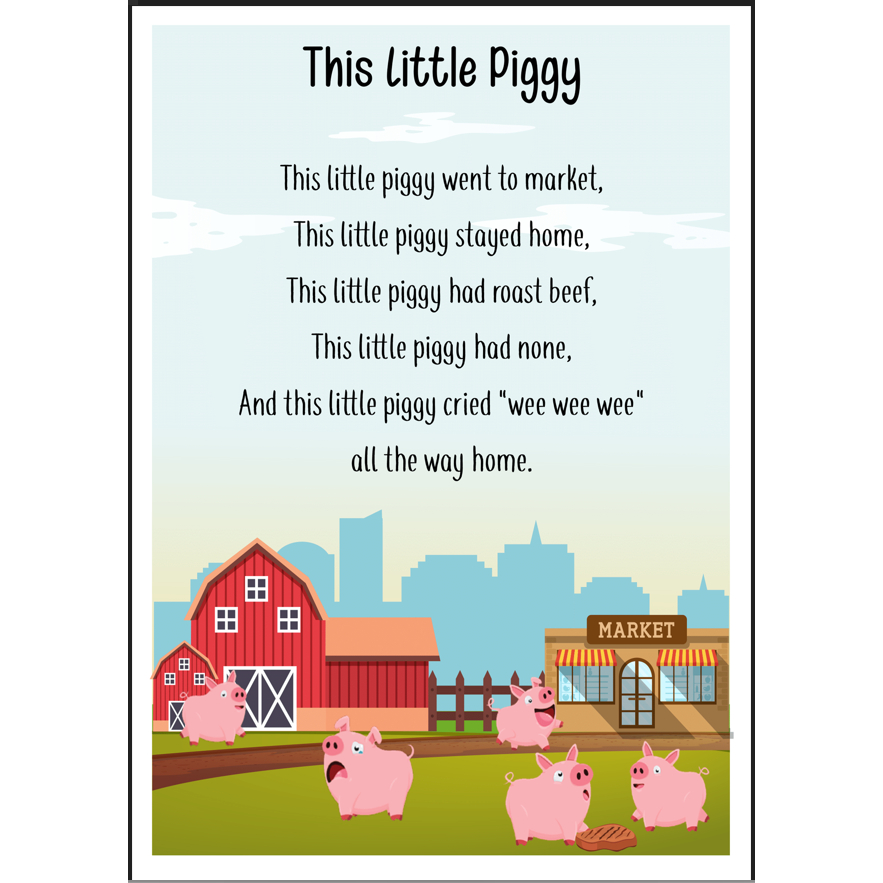This Little Piggy Chart Nursery Rhymes A4 Laminated High Print Quality ...