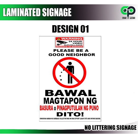 No Littering Bawal Magtapon ng basura No Littering Laminated Signage A4 ...
