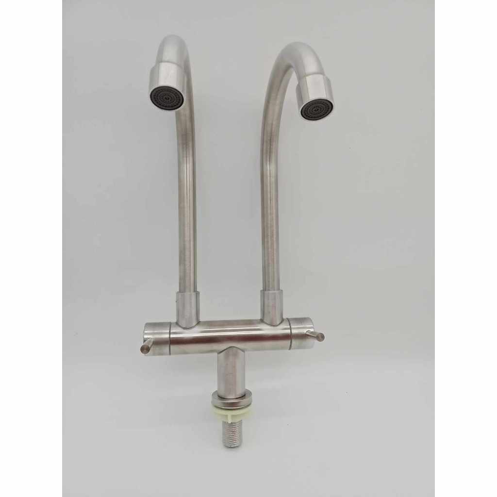 Double pipe double opening single hole single cold kitchen faucet 304 ...