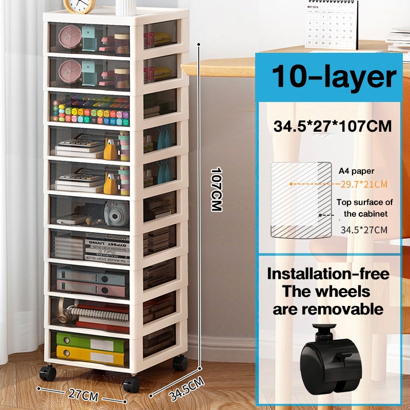 10 Layer File Storage Cabinet With Wheel Office Desk Drawer Cabinet ...