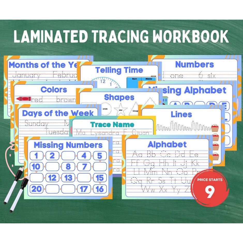 Laminated Tracing Name , Lines , Alphabet , and Numbers Erasable A4 ...