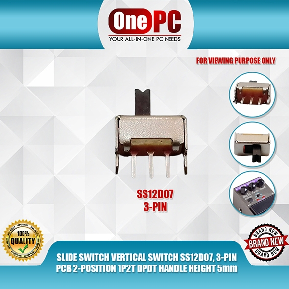 ONE PC SLIDE SWITCH VERTICAL SWITCH SS12D07, 3-PIN PCB 2-POSITION 1P2T DPDT HANDLE HEIGHT 5mm ...