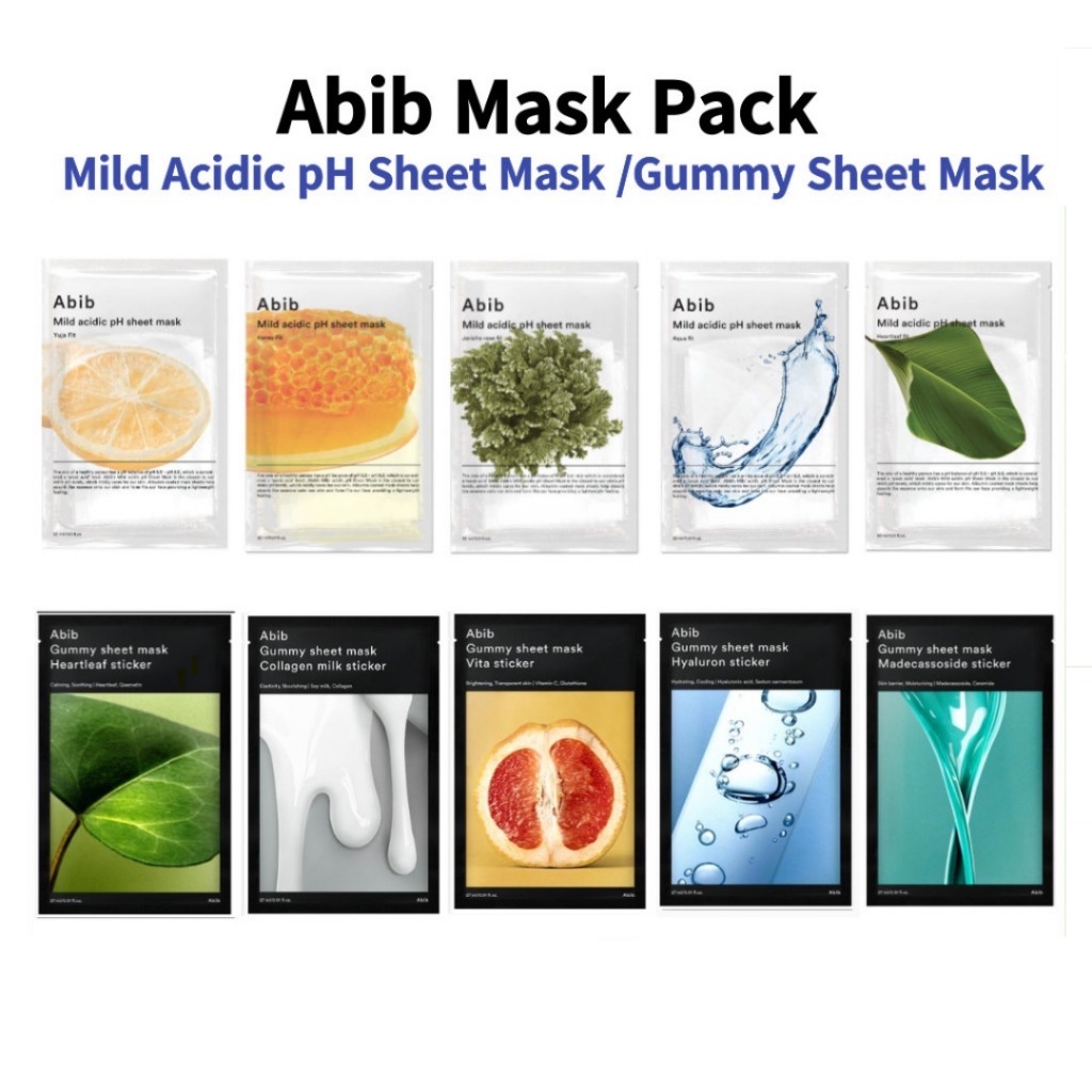 ABIB Gummy Sheet Mask Heartleaf/ Madecassoside/ Milk/ Hyaluron, Mild Acidic PH and Gel Mask ...
