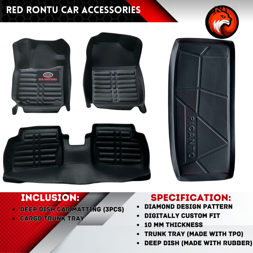 Full Car Matting Set Kia Picanto - Diamond Deep Dish Matting with Cargo ...