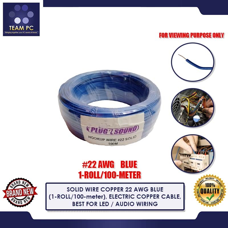 TEAM PC SOLID WIRE COPPER 22 AWG BLUE (1-ROLL/100-meter), ELECTRIC ...