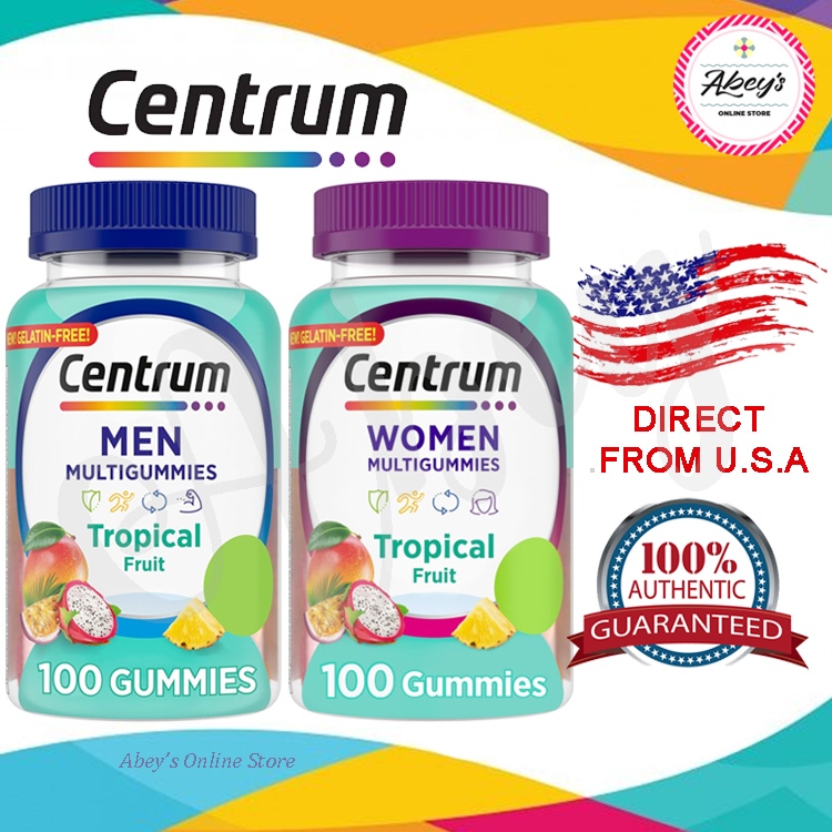 Centrum Multivitamin Gummies, Men and Women, 100 Gummies Tropical Fruit ...