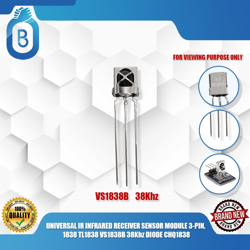 UNIVERSAL IR INFRARED RECEIVER SENSOR MODULE 3-PIN, 1838 TL1838 VS1838B 38Khz DIODE CHQ1838 ...