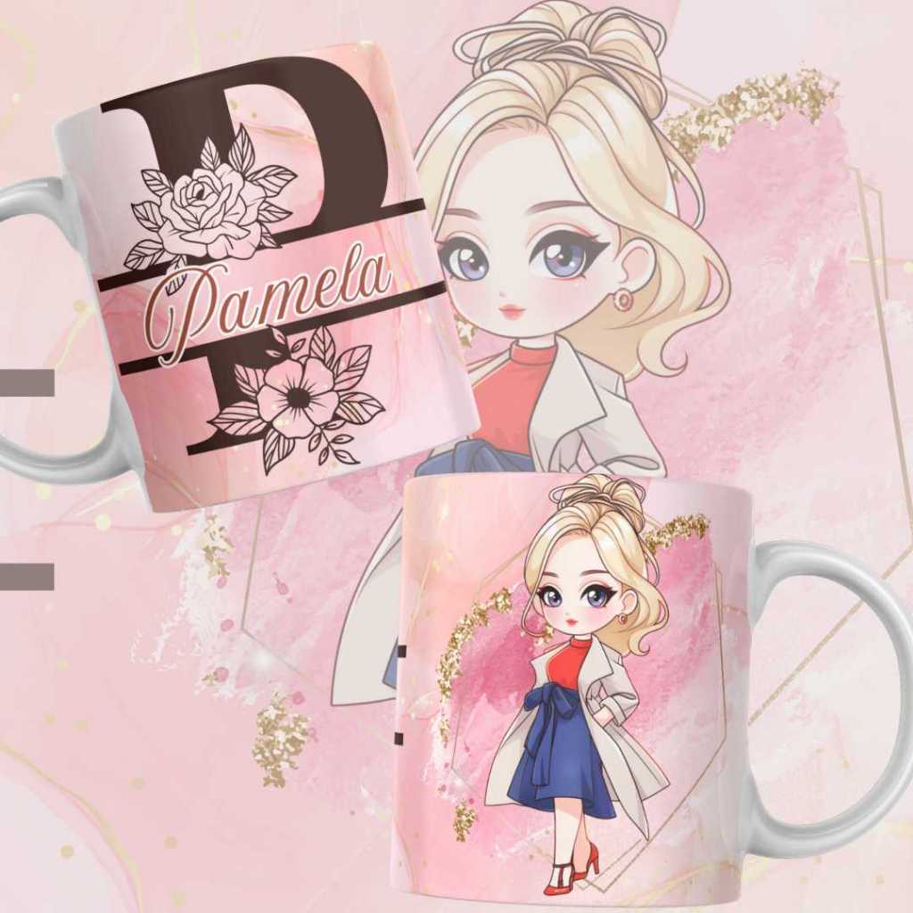 CUTE CHIBI GIRL (CUSTOMIZED/PERSONALIZED NAME) WITH FREE WINDOW MUG BOX ...