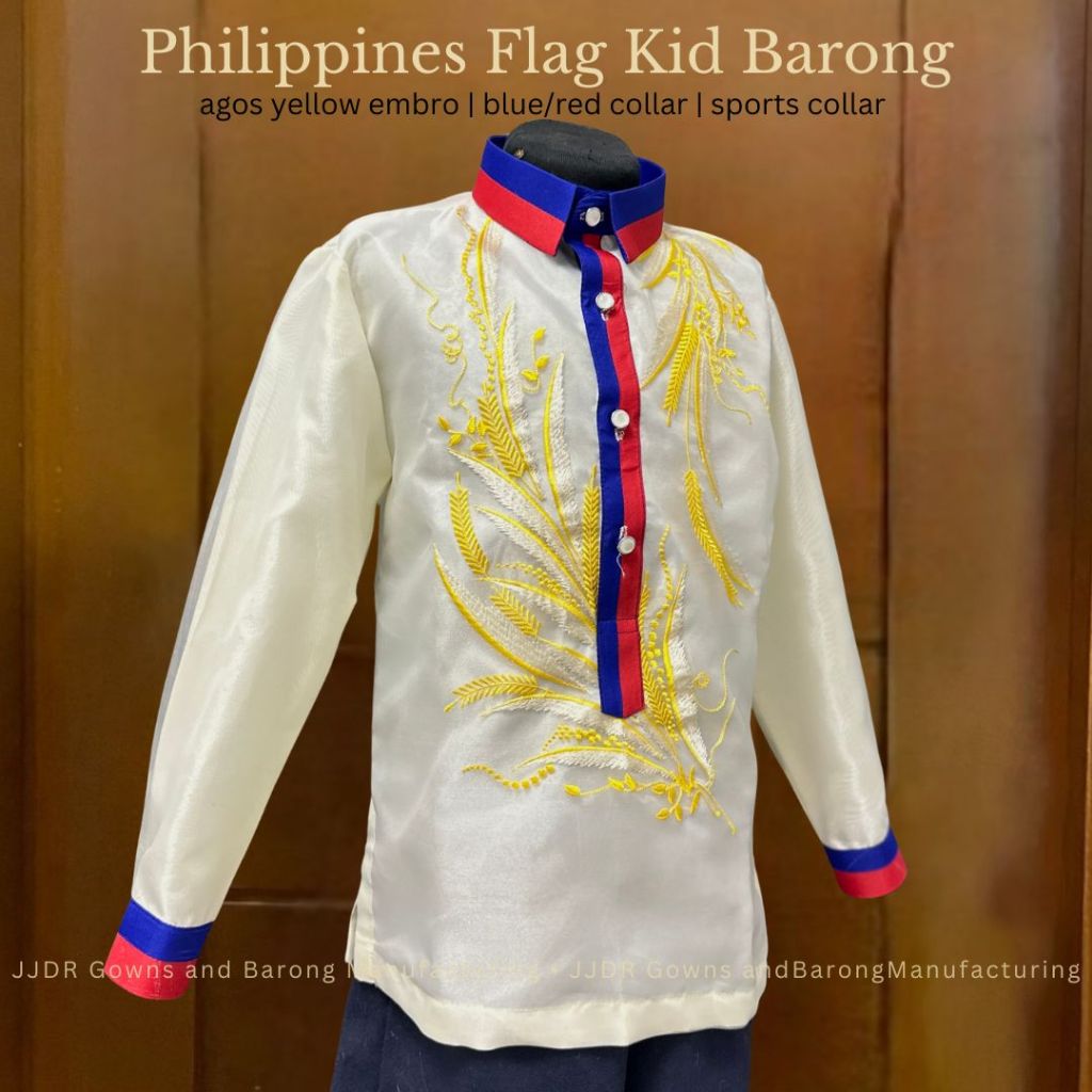 JJDR's PHILIPPINE FLAG COLOR KID BARONG TAGALOG YELLOW EMBROIDERED ...