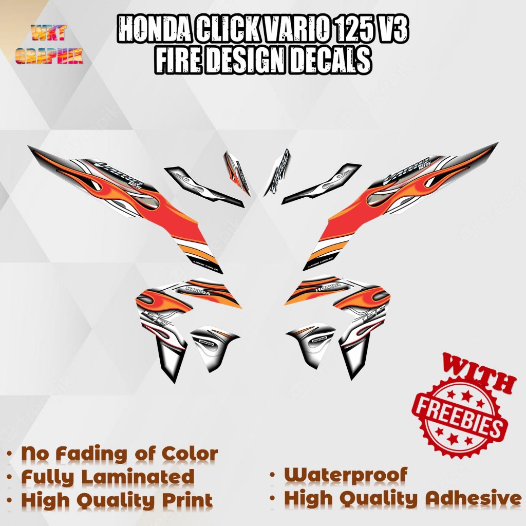 HONDA CLICK VARIO 125 V3 FIRE DECALS DESIGN DECALS (WATERPROOF ...