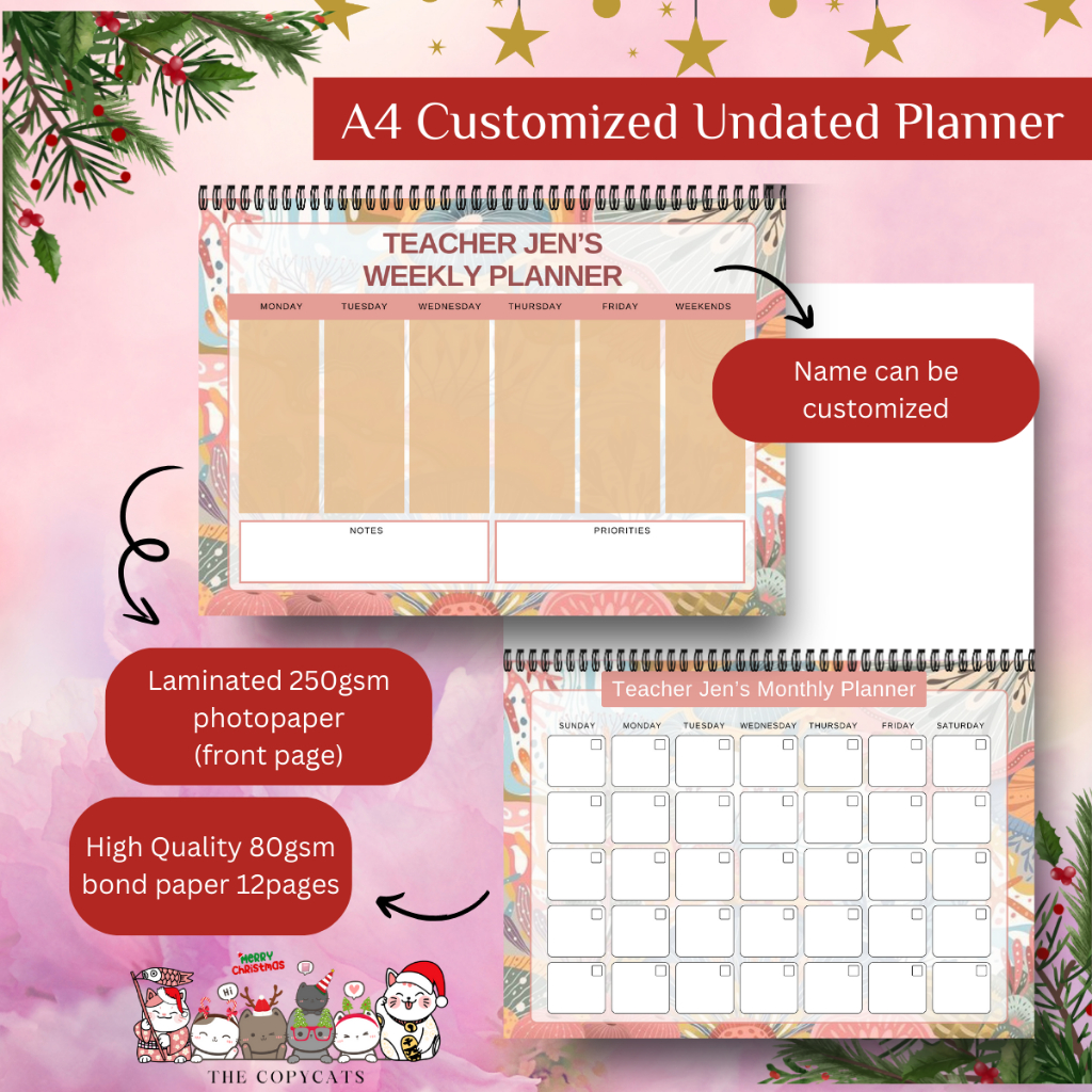 CUSTOMIZED UNDATED MONTHLY & LAMINATED WEEKLY PLANNER CHRISTMAS GIFT ...