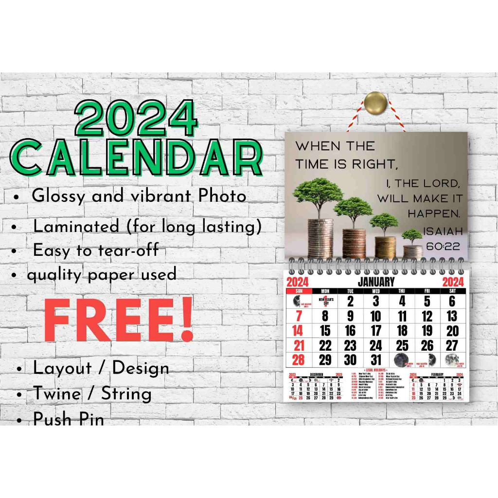 Bible verse 2024 calendar affordable laminated for long lasting ...