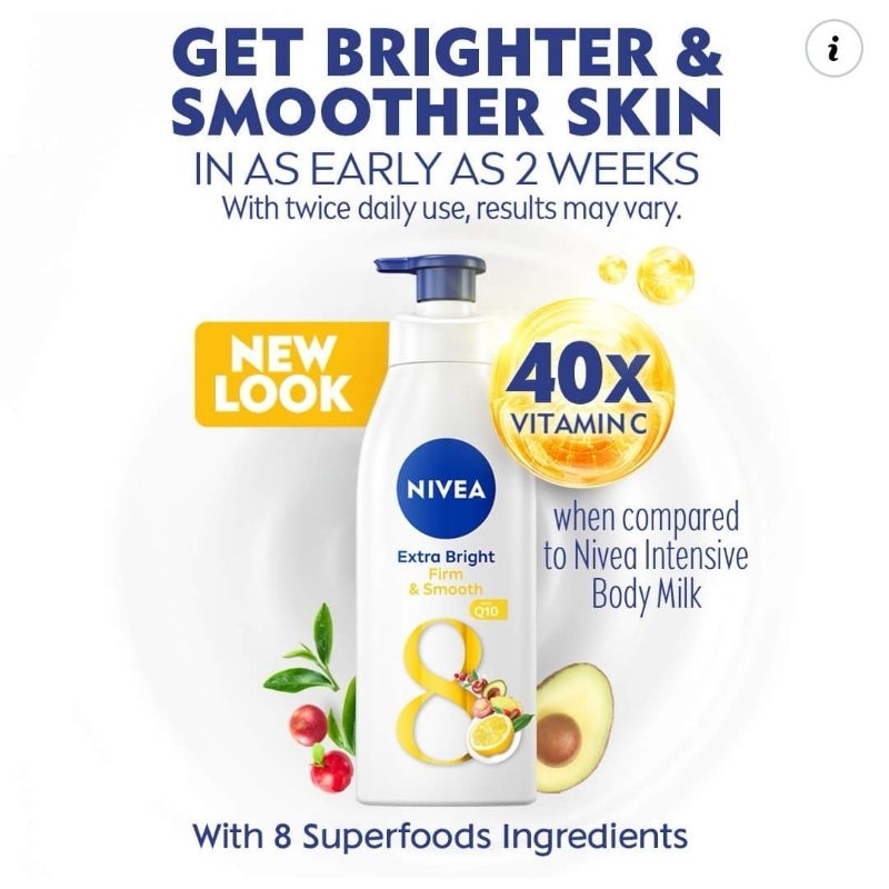 550ML NIVEA EXTRA BRIGHT FIRM & SMOOTH WITH Q10 FIRMING BODY LOTION WITH 50X VITAMIN C | Shopee ...