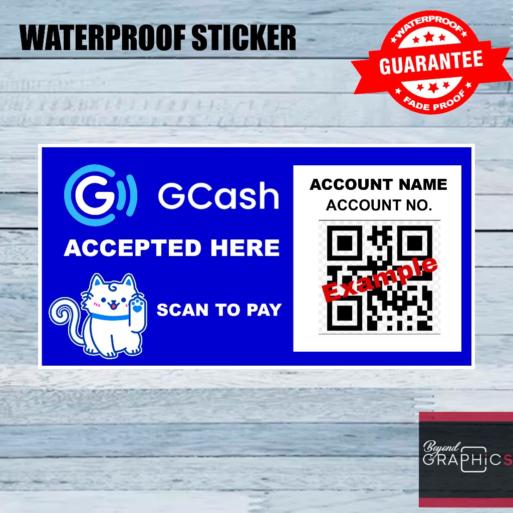 GCash QR Code Accepted Here Sign Sticker PVC Waterproof 3.5 x 7.5 ...